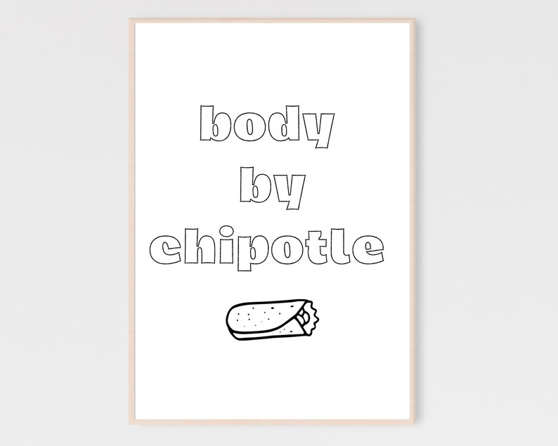 Funny Printable Body By Chipotle Sign Chipotle Wall Art T For Chipotle Lovers Kitchen