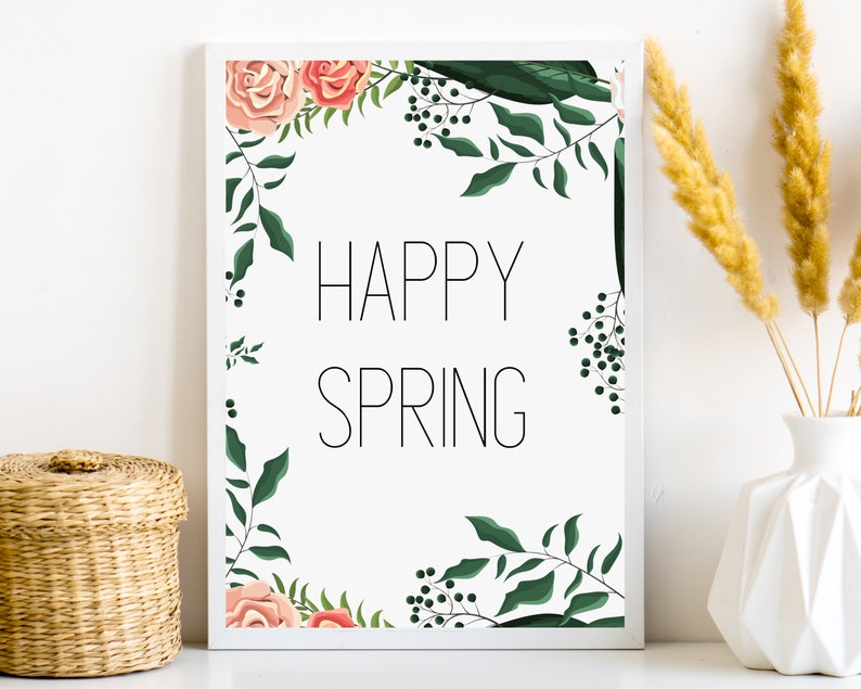 Happy Spring Sign, Spring Printable, Hello Spring Wall Art, Spring Wall ...