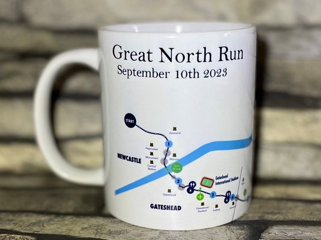 Personalised Great North Run 2024, Gifts, Half Marathon, Route, Mug ...