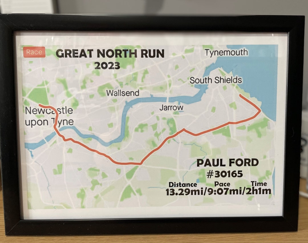 Personalised Great North Run Strava Map, Print, Digital Download, Half ...