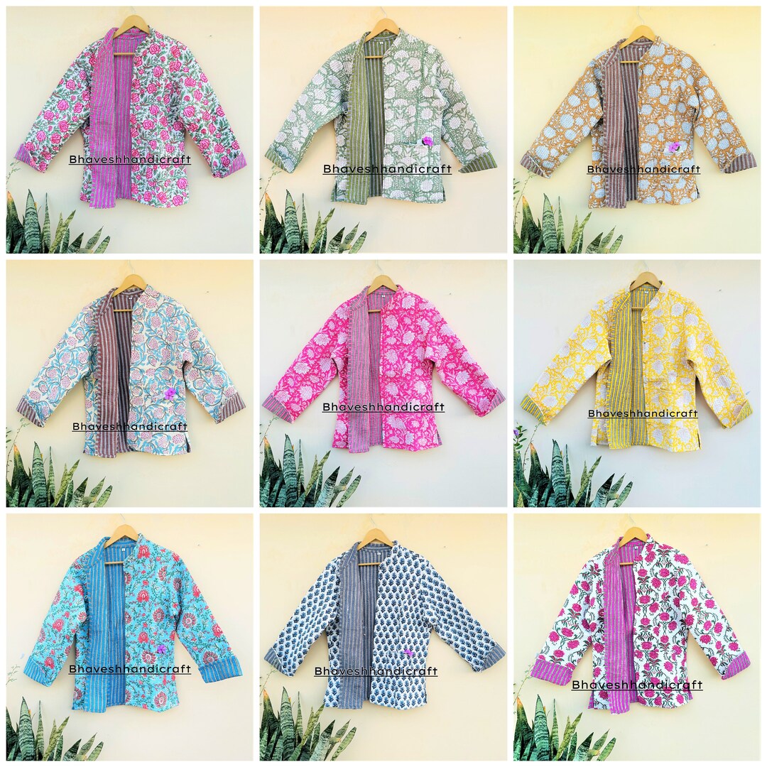 Cotton Women's Quilted Jacket Block Printed Boho Style Quilted Handmade ...