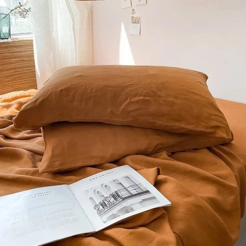 100 % Cotton Rust Brown Sheet Set Stonewashed Bedsheetqueen - Etsy