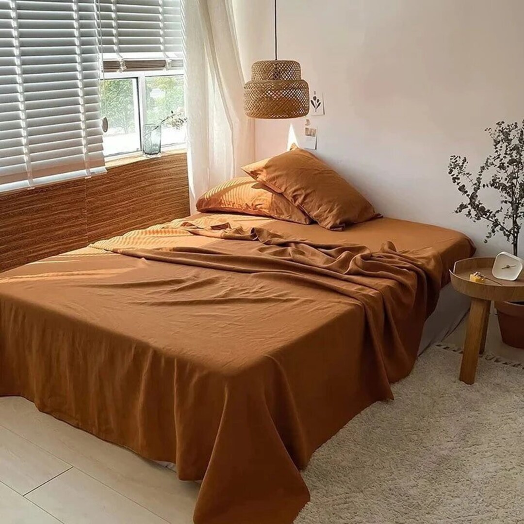 100 % Cotton Rust Brown Sheet Set Stonewashed Bedsheetqueen - Etsy