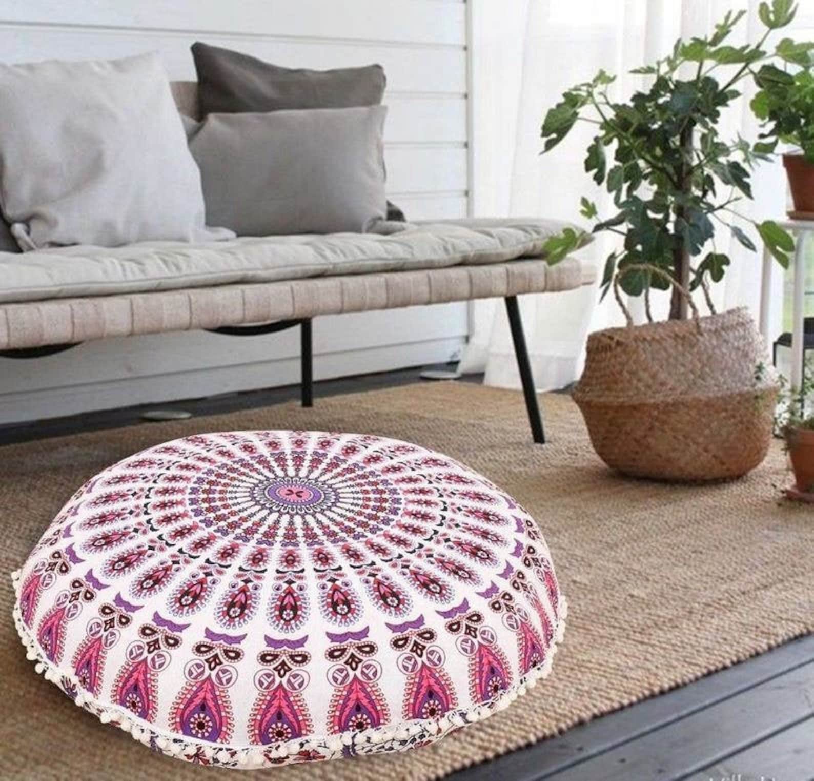 Round Meditation Pillow Boho Floor Cushions | Etsy