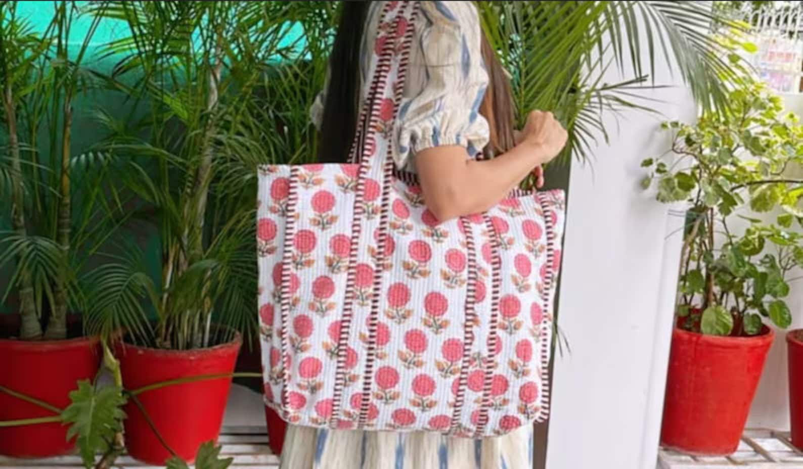 Handmade Tote Bag, Indian Making Quilted Tote Bags, Eco Friendly Boho ...