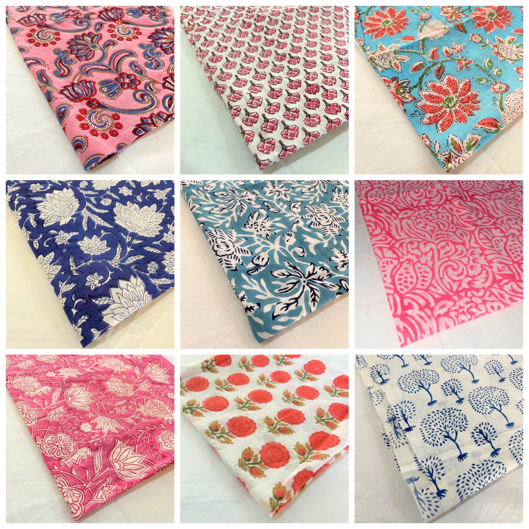 Block Print Fabric by Yard Assorted Floral Print Fabric Indian 100 % ...