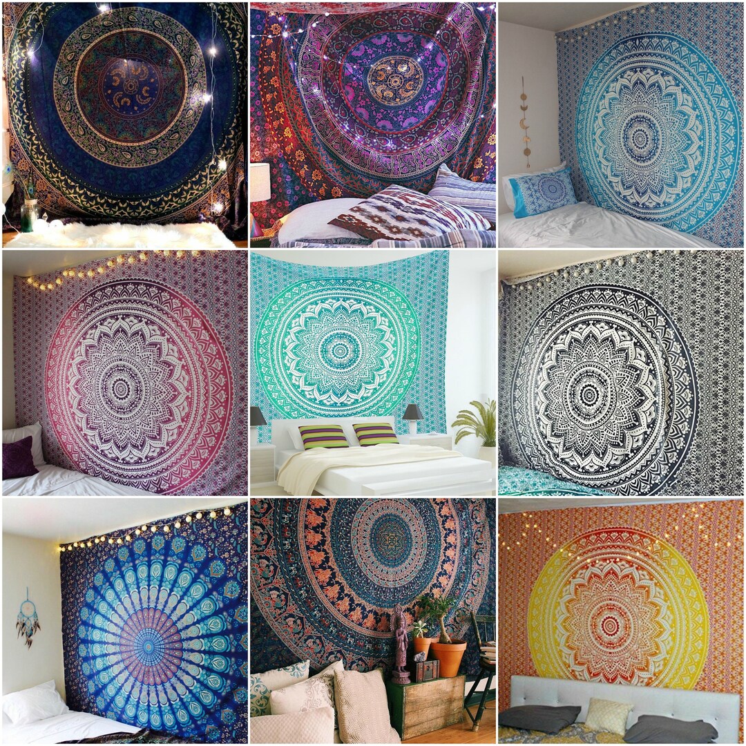 Tapestry Blue Multi Tapestry Wall Hanging Mandala Tapestries Indian ...