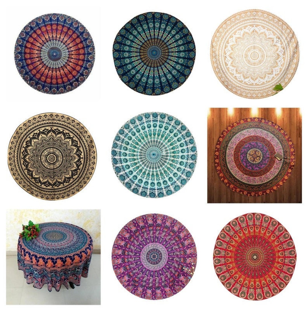 Indian Mandala Circle Round Table Cloth Boho Hippie Blanket Bohemian ...