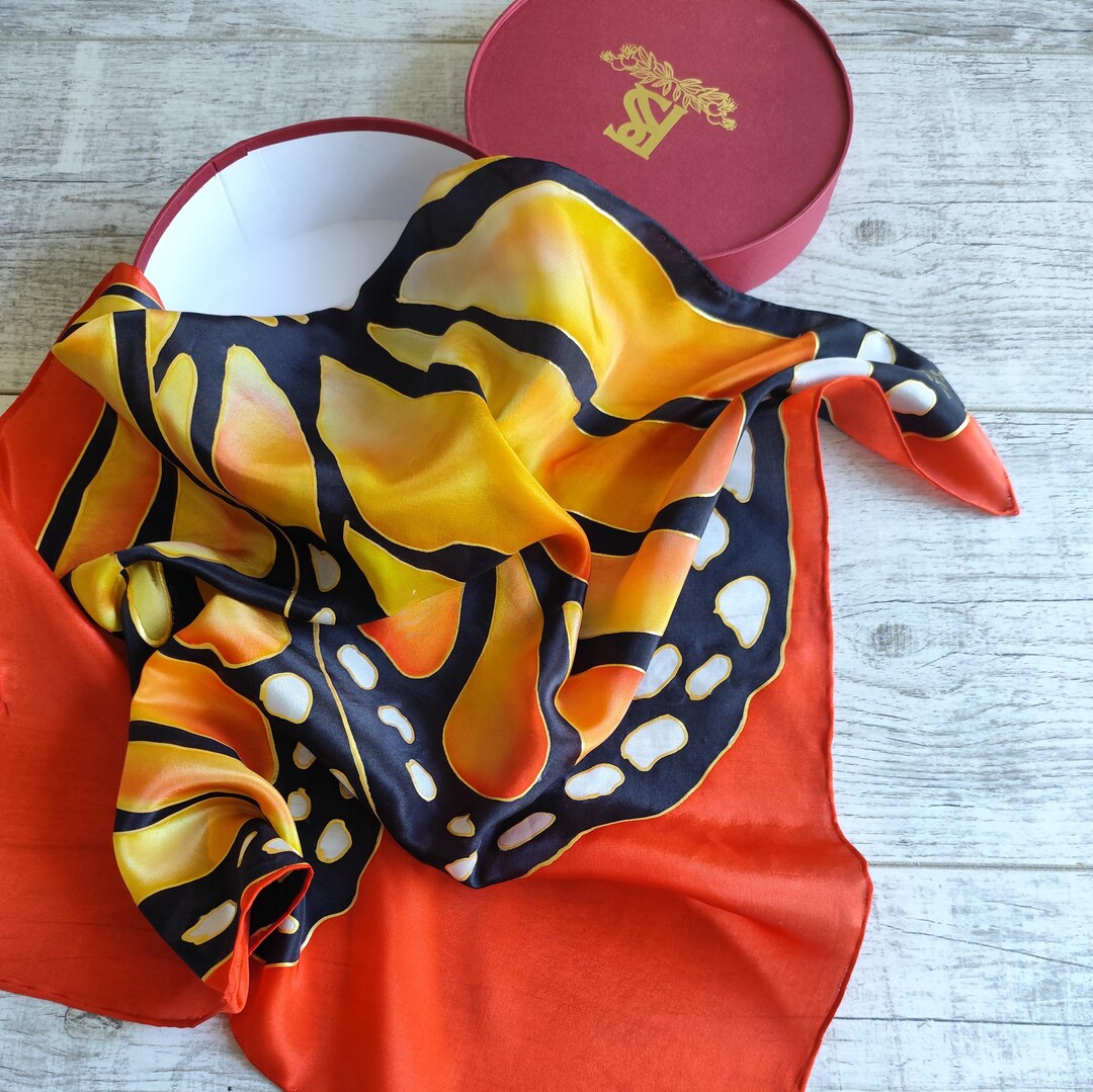 Butterfly Wing Square Scarf Hand-painted 100% Silk 20'' X 20'' Gift ...
