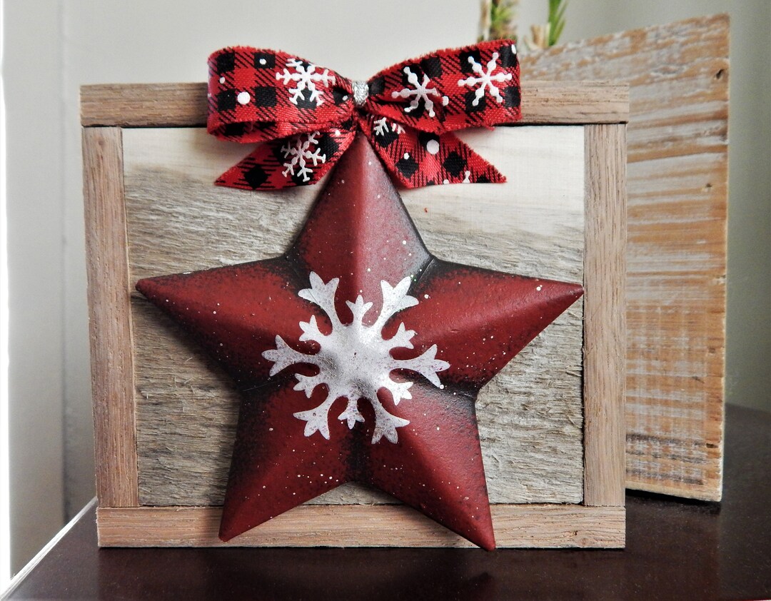 Rustic Wood and Tin Red Star Christmas Decoration - Etsy