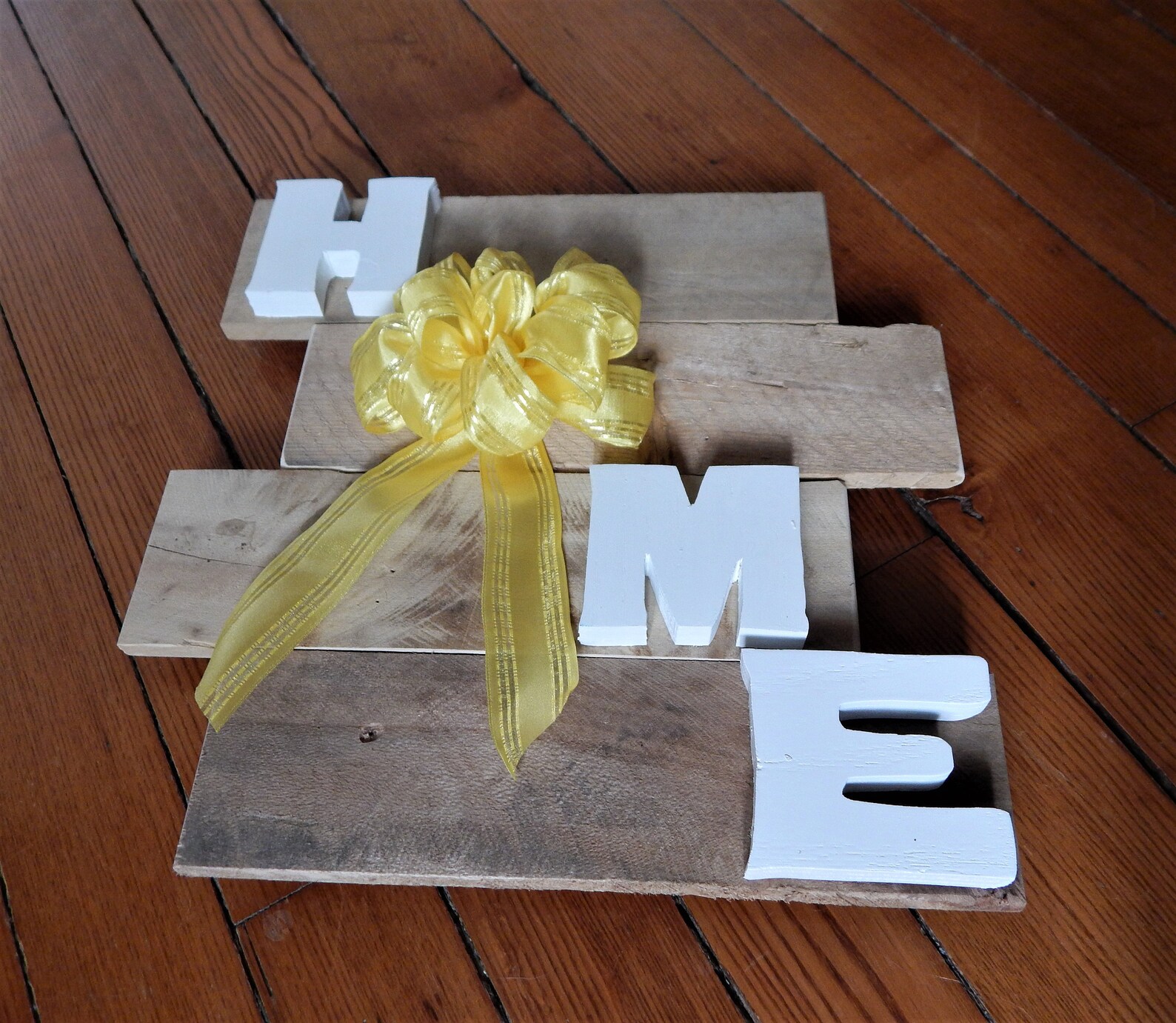 Rustic Reclaimed Wood Pallet Style Home Sign With Yellow - Etsy