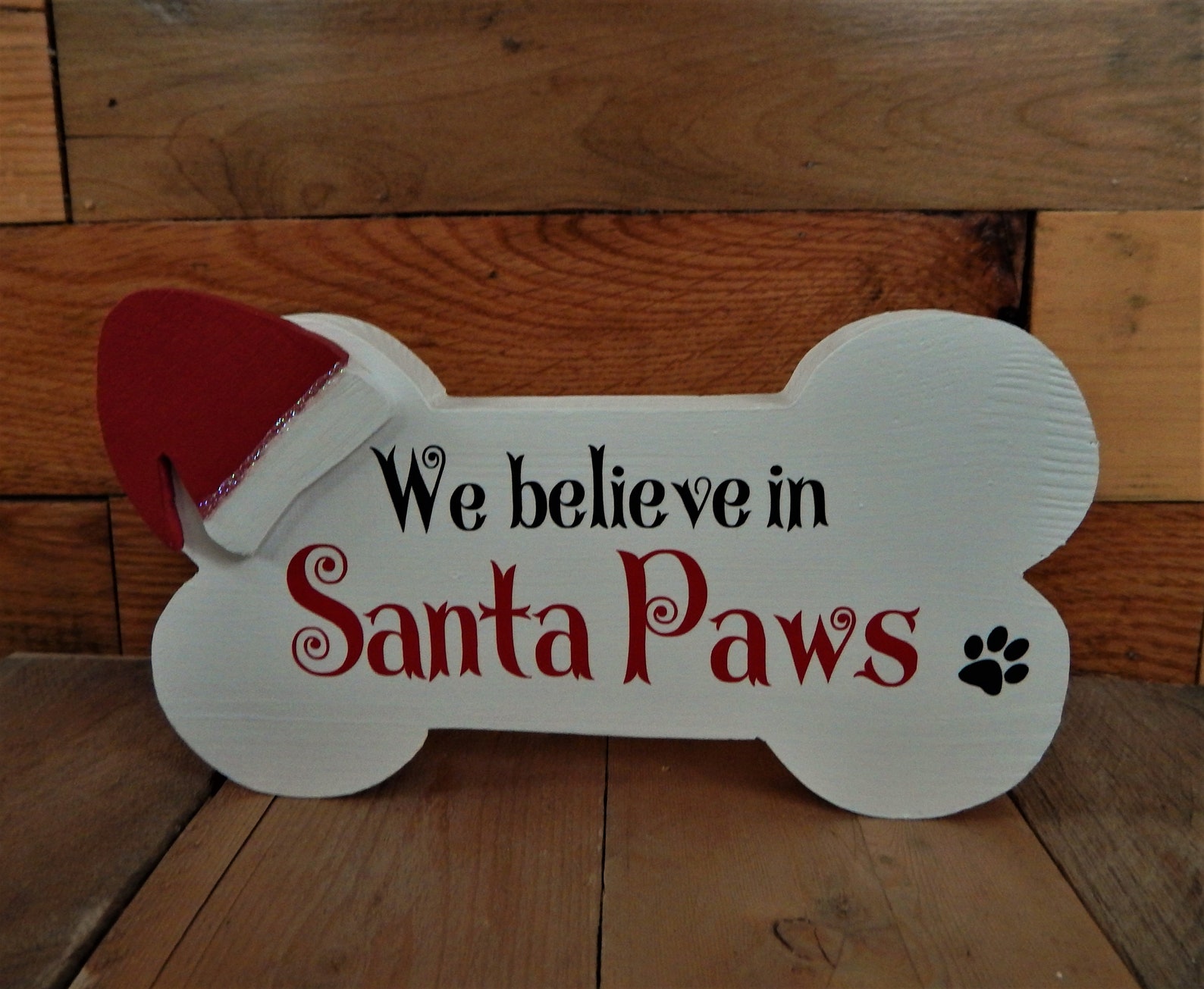 We Believe in Santa Paws Bone Shaped Wooden Shelf Sitter | Etsy