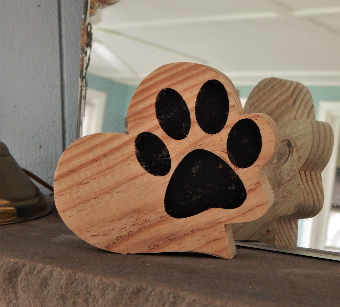 Rustic Wooden Paw Print Heart Shelf Accent | Etsy