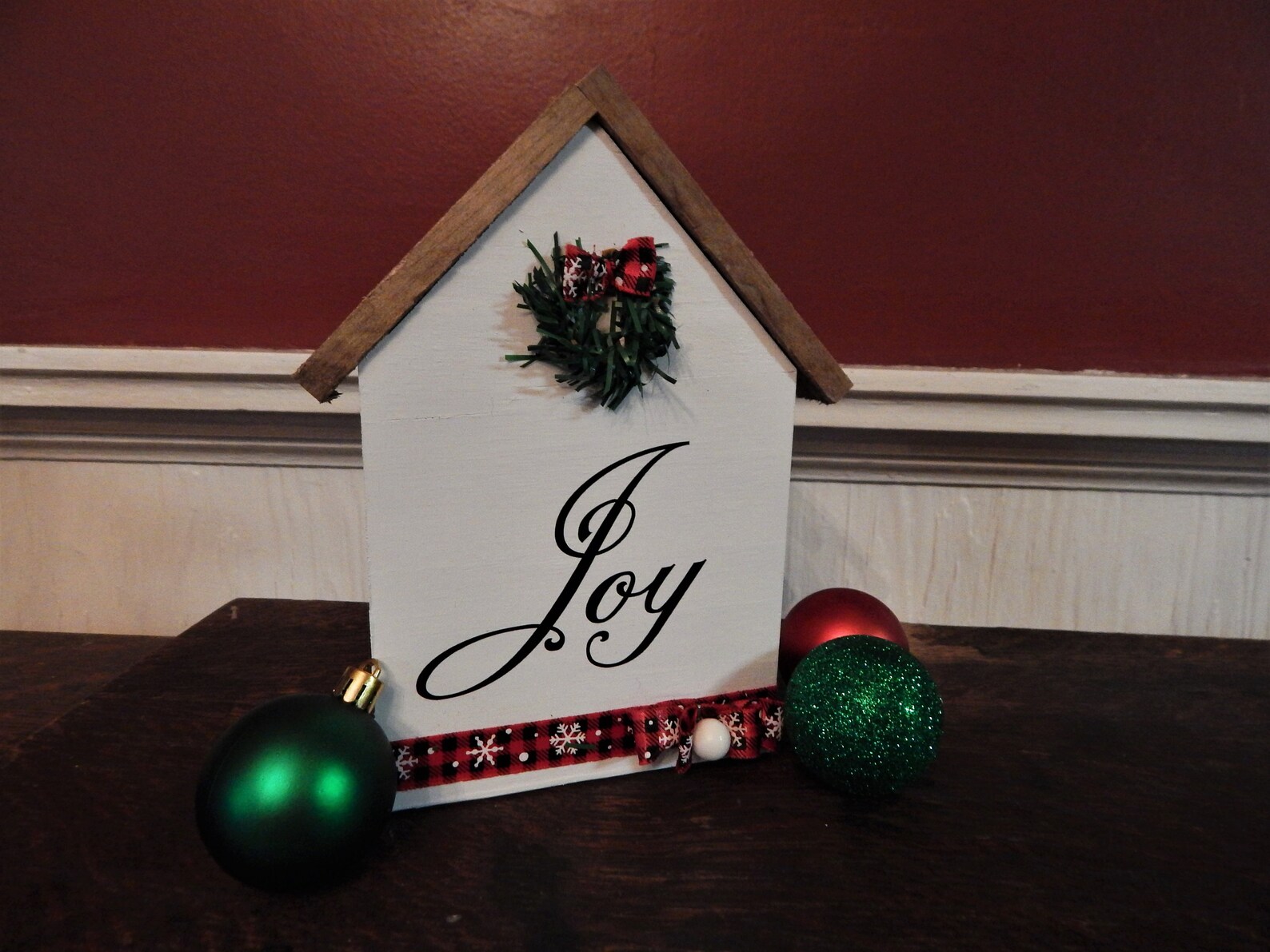 Rustic Farmhouse Holiday "joy" House Shaped Accent Piece With Reclaimed ...