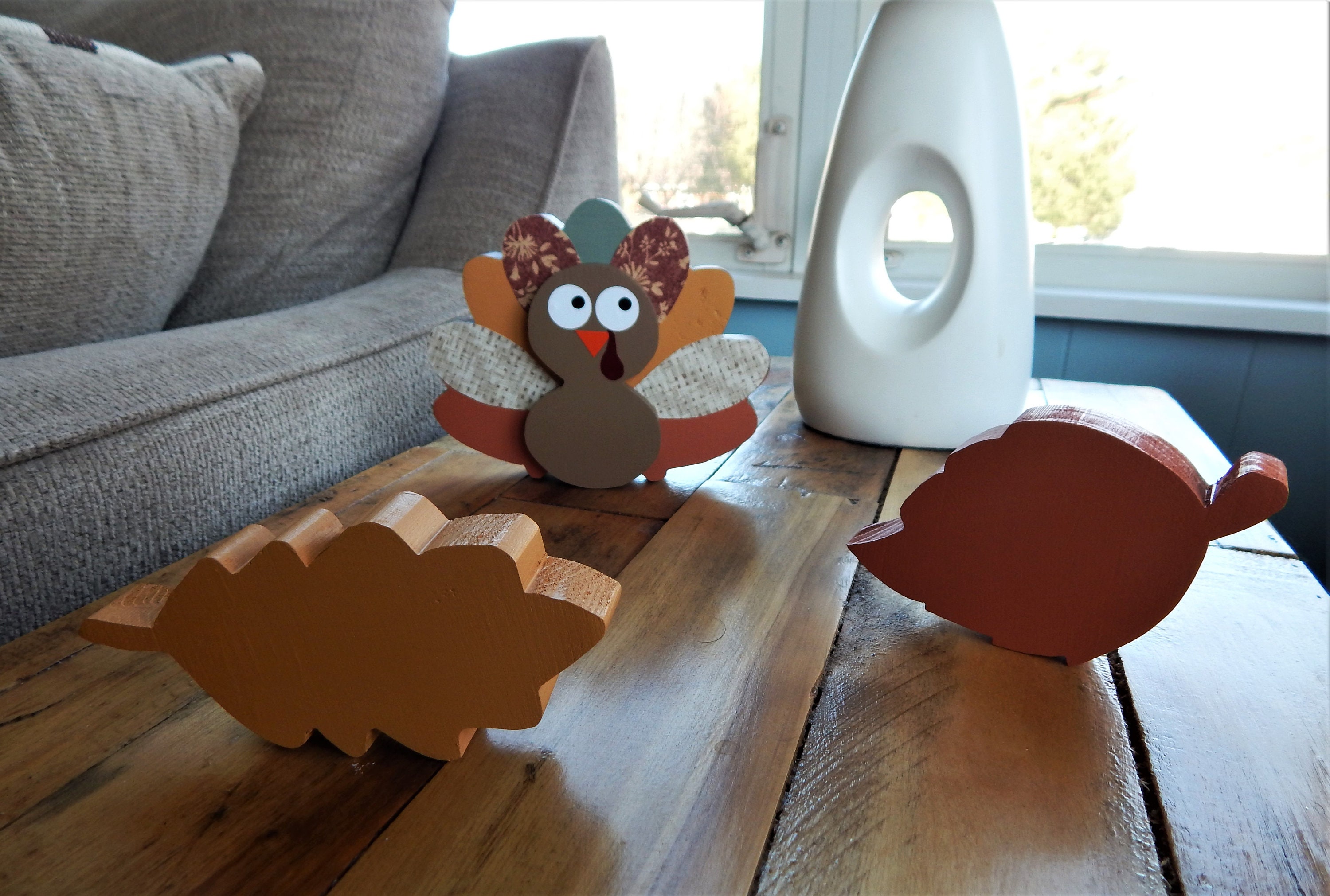 Colorful Turkey and Fall Leaves Wooden Table Decoration Set IV | Etsy