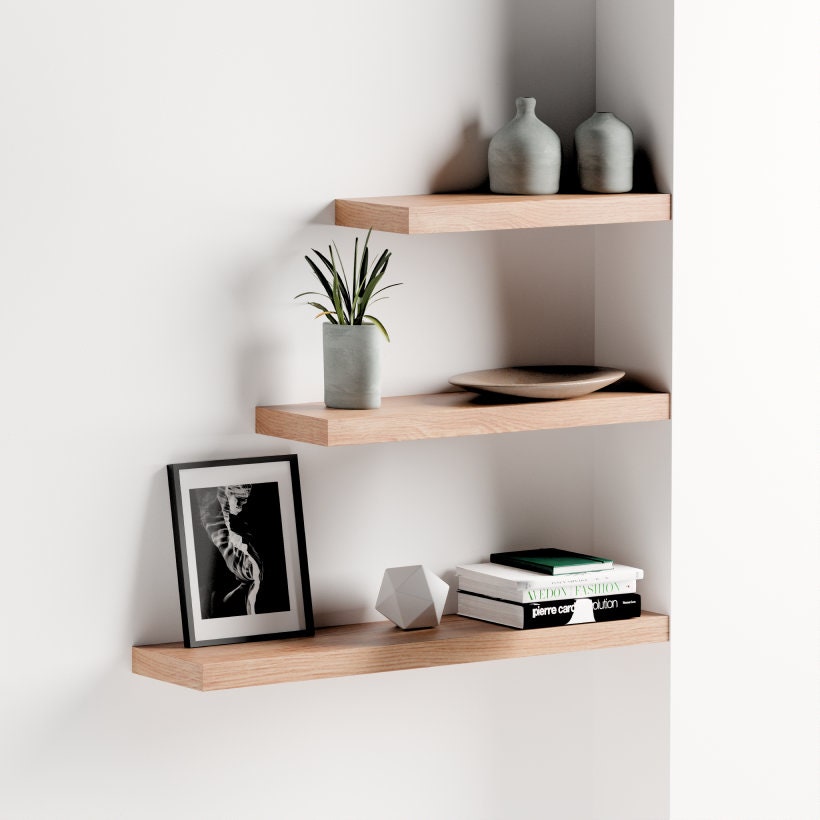 Rustic Ash Hanging Shelves - Custom Length and Width. Solid Wood ...