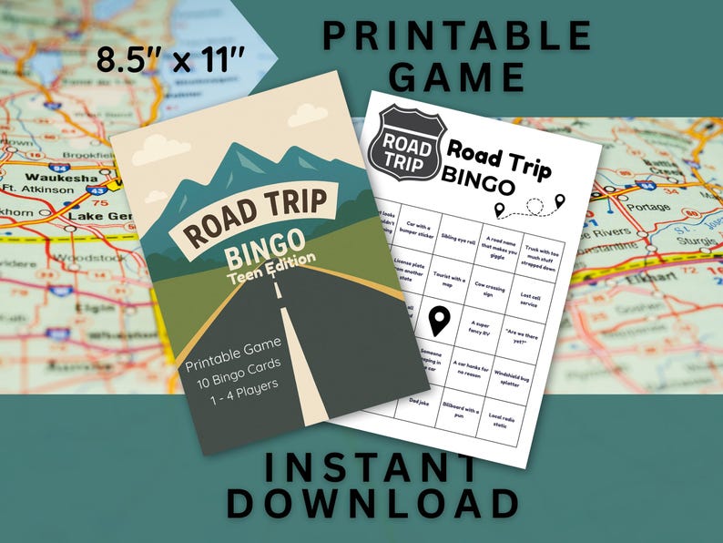Teen Road Trip Bingo Game – 10 Unique Printable Cards for Teens ...