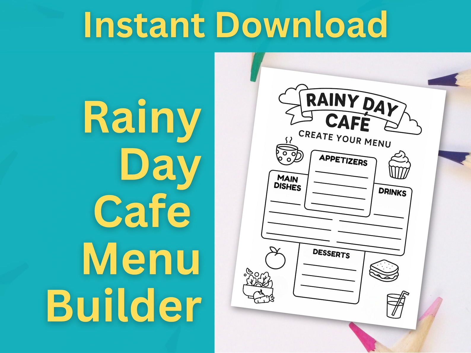 Kids Cafe Menu Builder | Printable Pretend Play Activity (instant ...