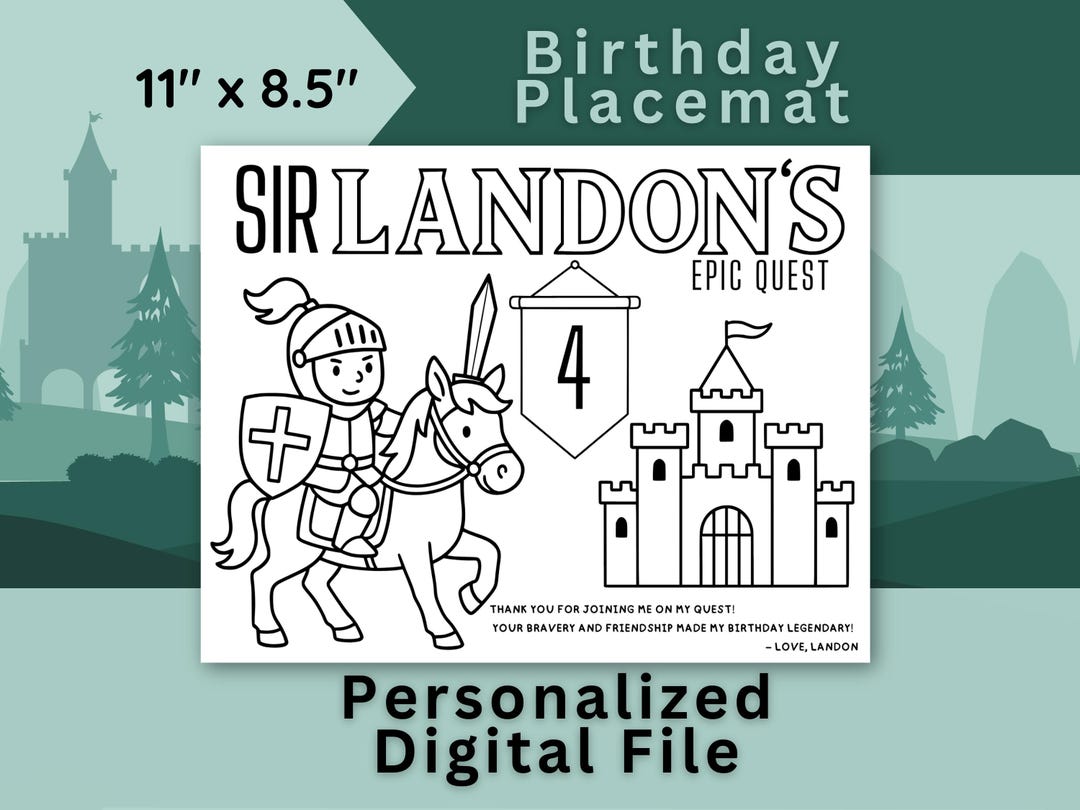 Knight Birthday Placemat | Personalized Name & Age Printable | Medieval ...