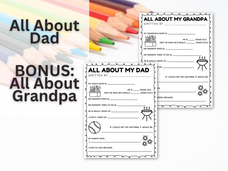 Father’s Day Activity Pack for Kids | All About Dad & Grandpa, Coloring ...