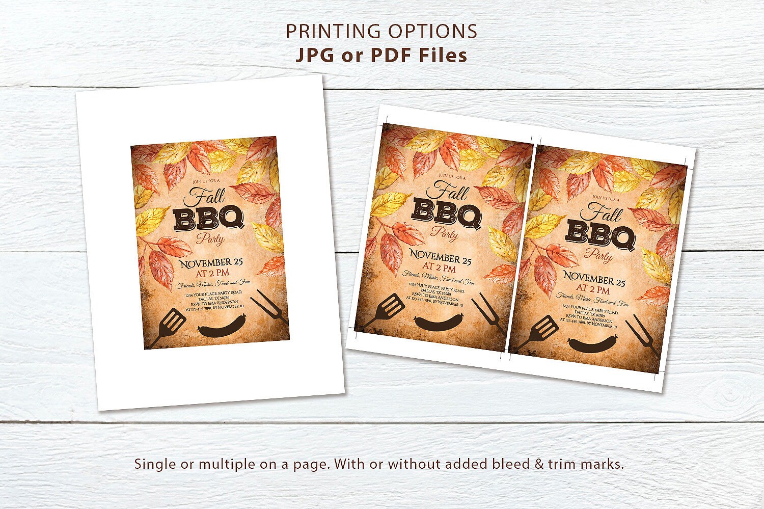 Fall BBQ Invitation, Autumn Barbeque Party, Printable Autumn BBQ ...