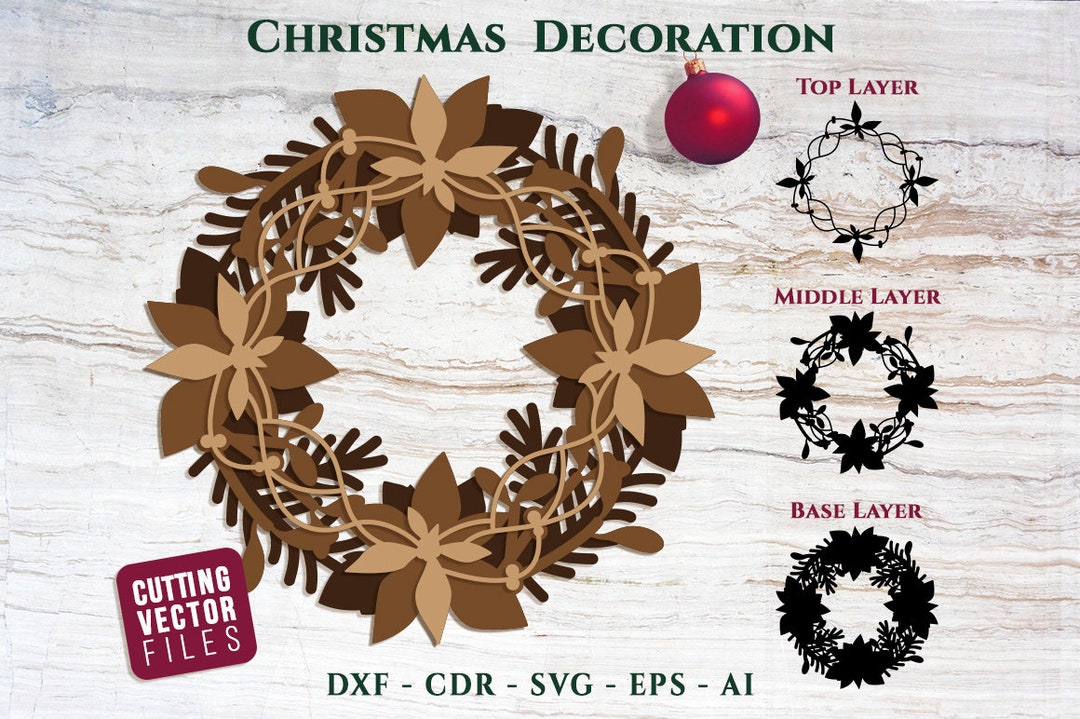 Christmas Wreath, Files for Cutting, Laser or CNC Router, Cricut and ...