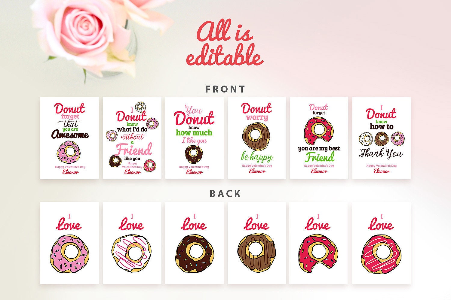 Donut Valentine's Day Card Templates, Valentine’s Day Cards for Kids ...