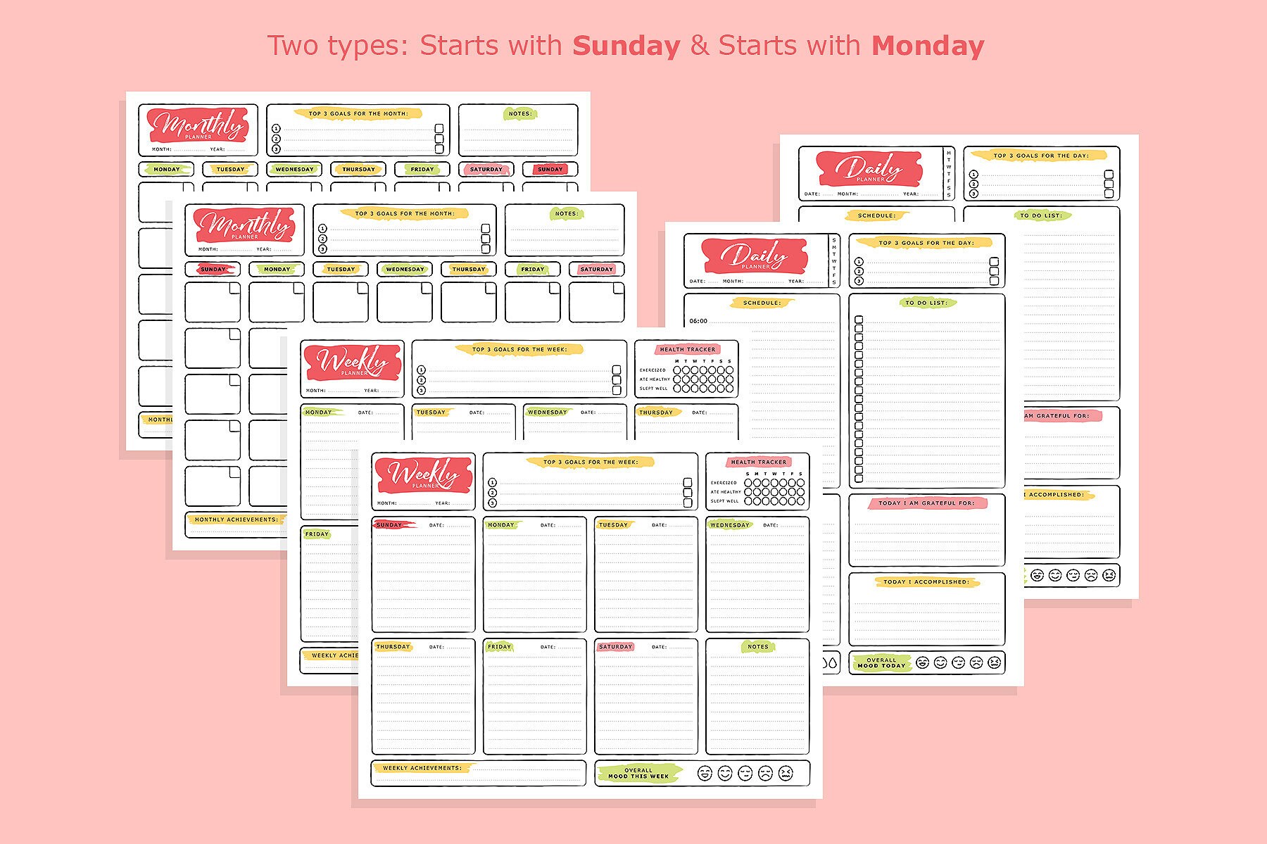 Printable Planner Bundle, Daily Planner, Weekly Planner, Monthly ...