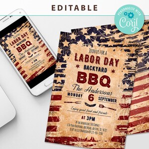 Labor Day Backyard BBQ Invitation, Party Invitation, Cookout Invitation ...