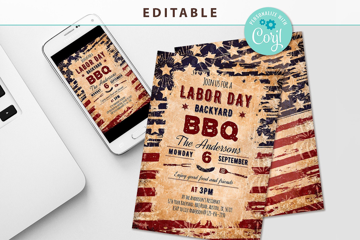 Labor Day Backyard BBQ Invitation, Party Invitation, Cookout Invitation ...