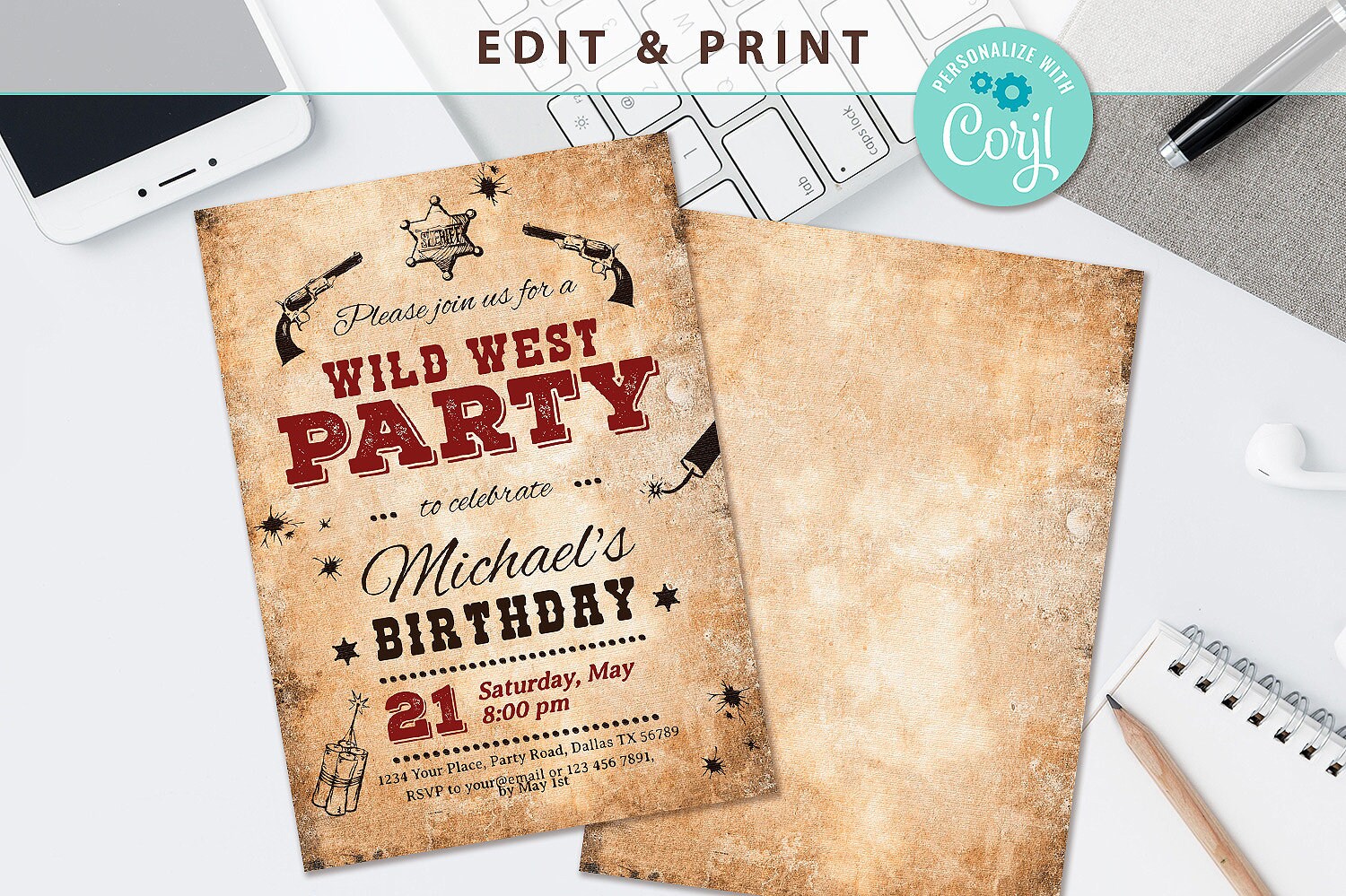 Wild West Birthday Invitation, Vintage Birthday Invitation, Printable ...