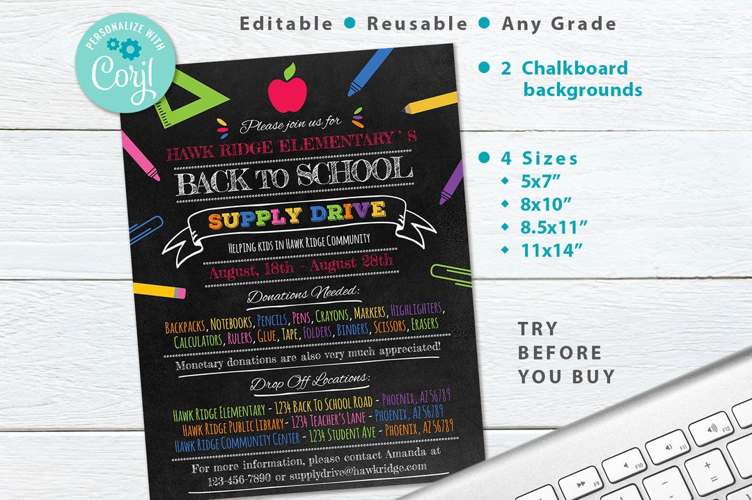 Reusable Back to School Supply Drive, School Supplies Fundraiser ...