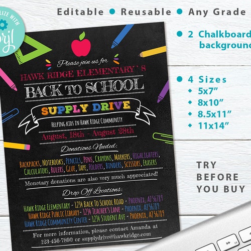 EDITABLE Back to School Supply Drive Flyer Printable PTA PTO - Etsy