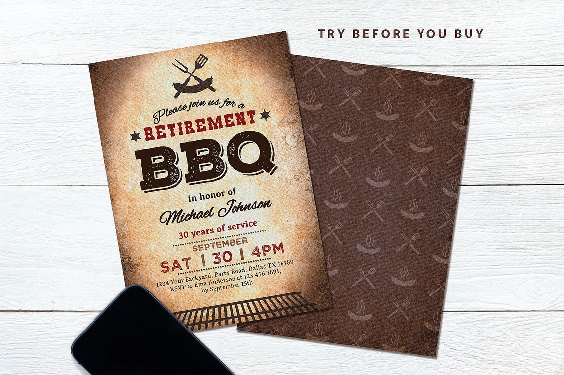 Retirement BBQ Invitation, Barbeque Party Invitation, Printable Grill ...