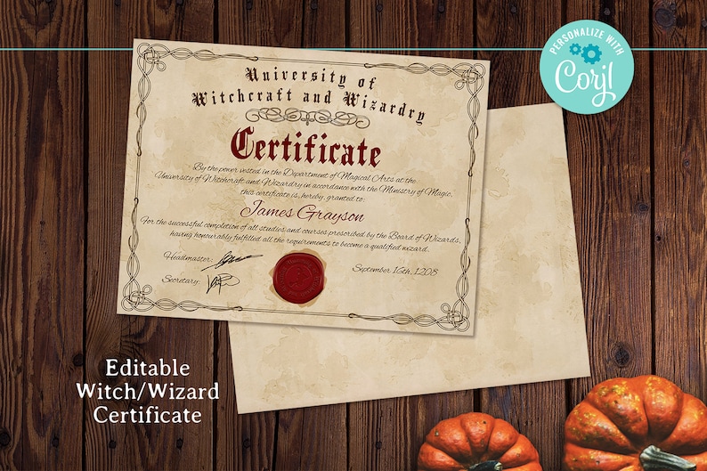 Vintage Editable Witch/wizard Certificate, Personalized Template ...