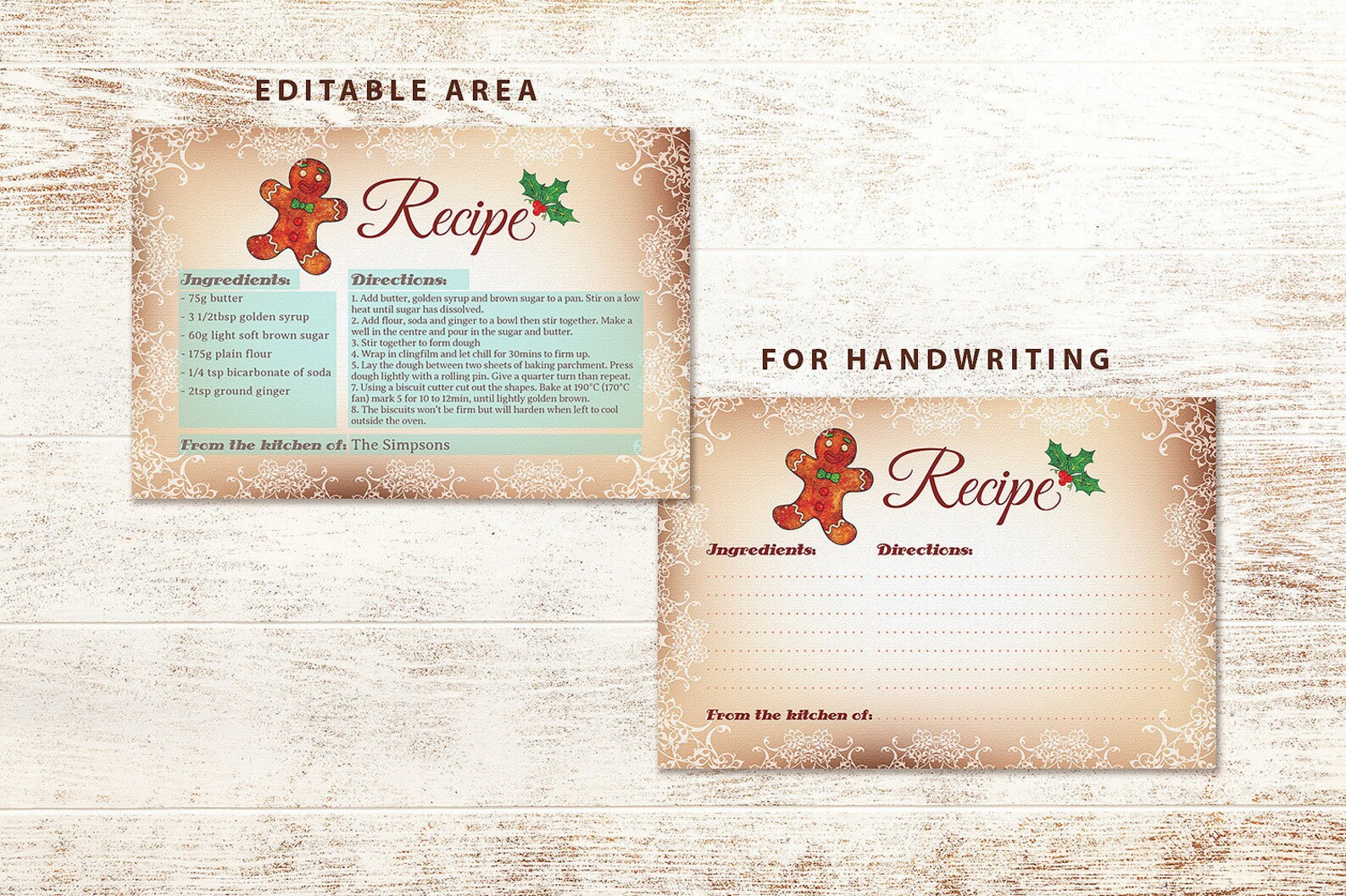 Gingerbread Man Recipe Card, Cooking Recipe Template, Printable Recipe ...