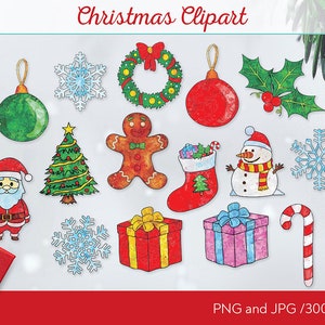 Christmas Clipart Set, Christmas Watercolor Digital Clip Art, Holiday ...