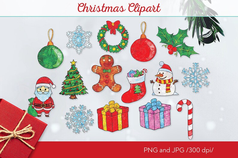 Christmas Clipart Set, Christmas Watercolor Digital Clip Art, Holiday ...