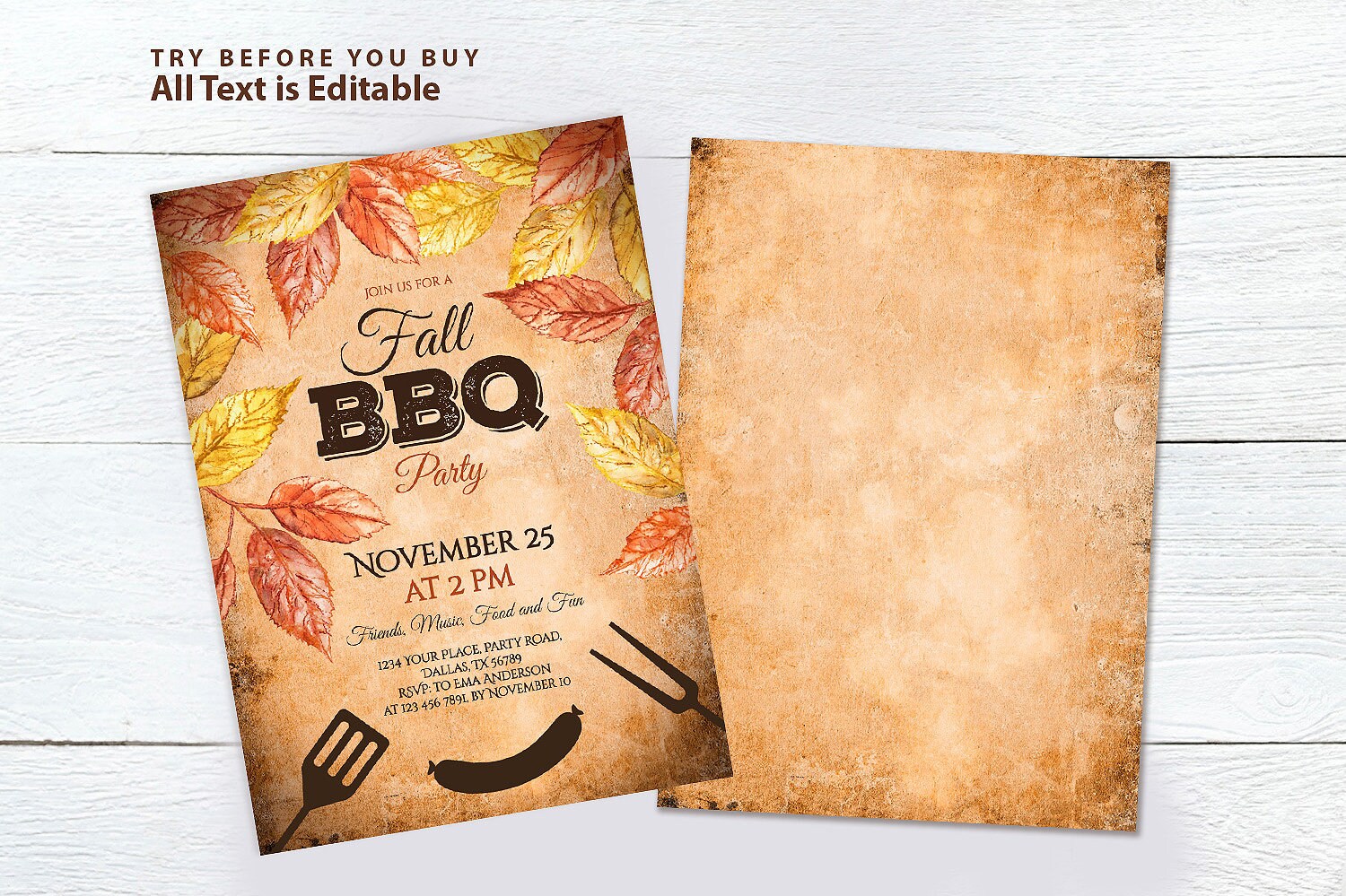 Fall BBQ Invitation, Autumn Barbeque Party, Printable Autumn BBQ ...