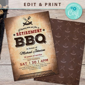 Retirement BBQ Invitation, Barbeque Party Invitation, Printable Grill ...