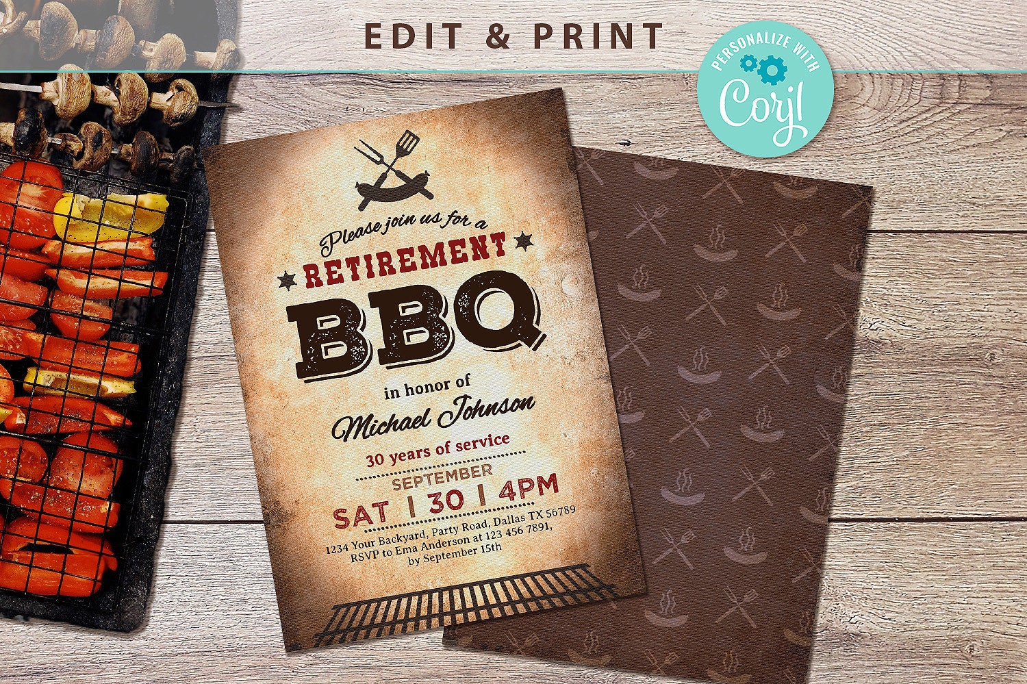 Retirement BBQ Invitation, Barbeque Party Invitation, Printable Grill ...