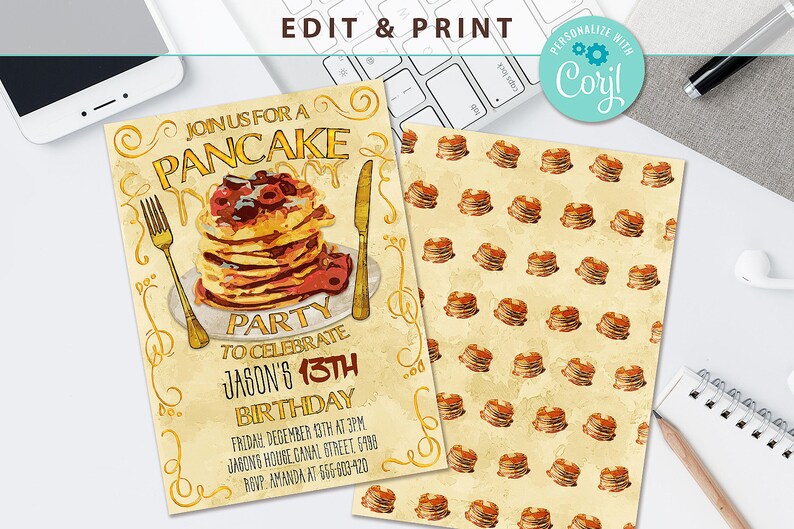 Pancake Party Invitation, Birthday Party Invitation, Printable Pancake ...