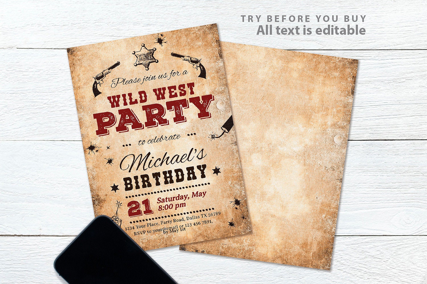 Wild West Birthday Invitation, Vintage Birthday Invitation, Printable ...