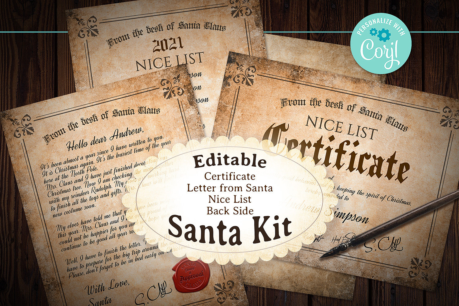 Vintage Editable Santa Kit, Personalized Template, Certificate, Nice ...