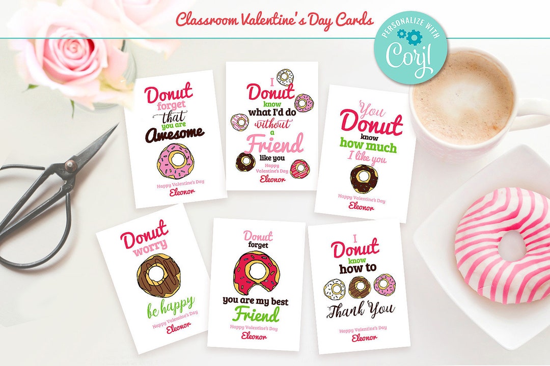 Donut Valentine's Day Card Templates, Valentine’s Day Cards for Kids ...