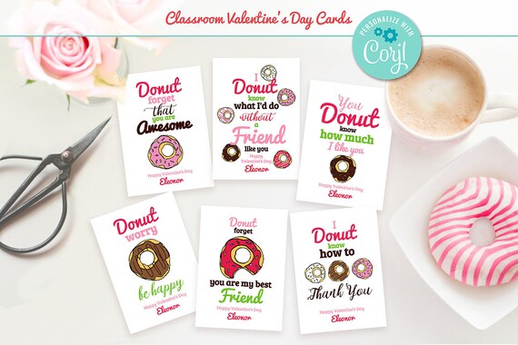 Donut Valentine's Day Card Templates Valentines Day | Etsy
