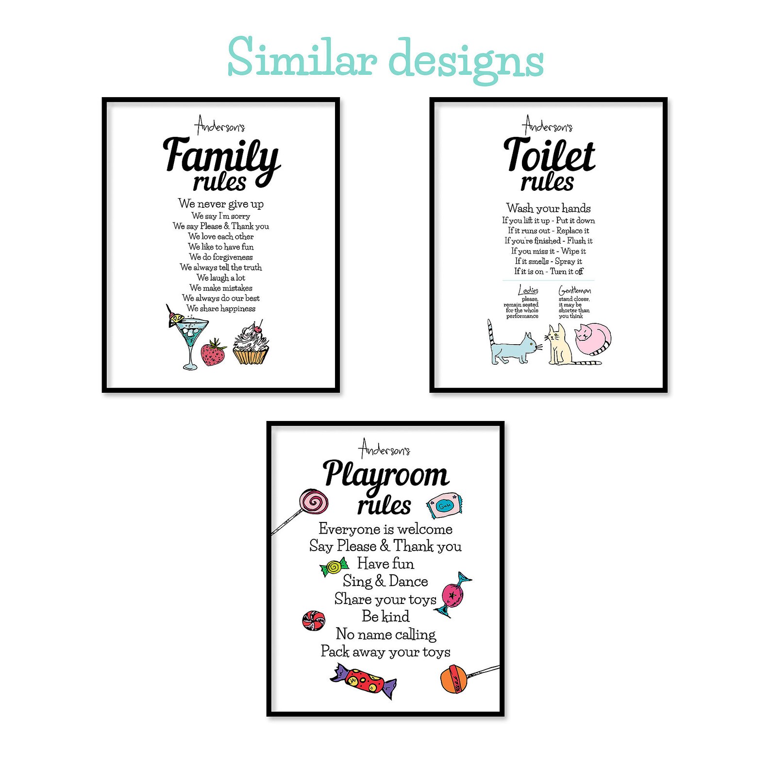 Kitchen Rules, Editable Wall Art, Edit With Corjl, Kitchen Sign ...