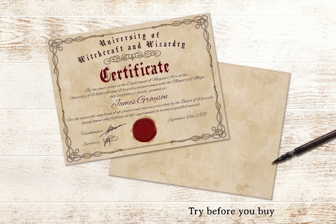 Vintage Editable Witch/wizard Certificate, Personalized Template ...
