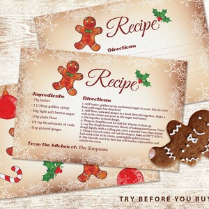 Gingerbread Man Recipe Card, Cooking Recipe Template, Printable Recipe ...