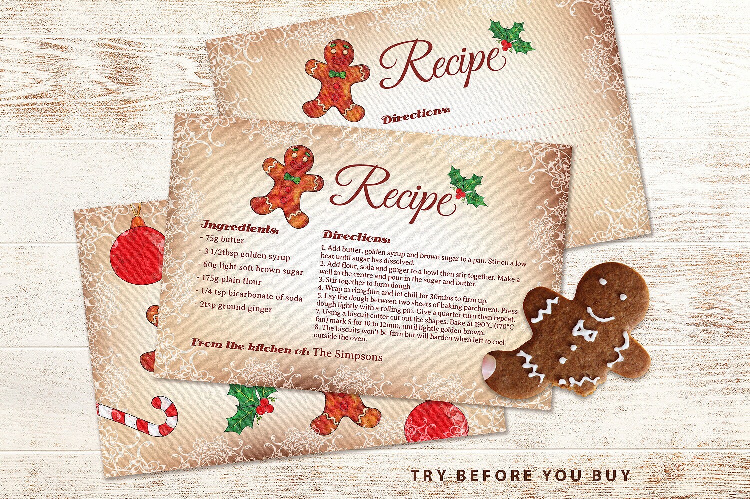 Gingerbread Man Recipe Card, Cooking Recipe Template, Printable Recipe ...